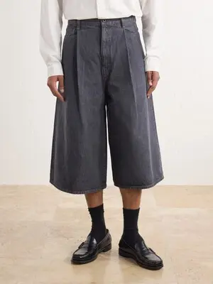 Kapital Wide-leg Pleated Denim Shorts