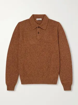 JIL SANDER Mélange Wool And Cashmere-blend Polo Shirt - Brown