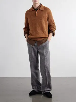 JIL SANDER Mélange Wool And Cashmere-blend Polo Shirt - Brown