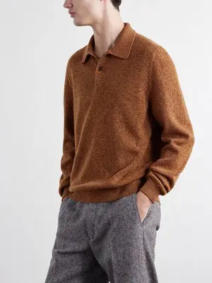JIL SANDER Mélange Wool And Cashmere-blend Polo Shirt - Brown