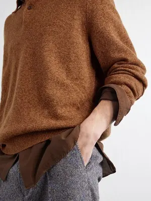 JIL SANDER Mélange Wool And Cashmere-blend Polo Shirt - Brown