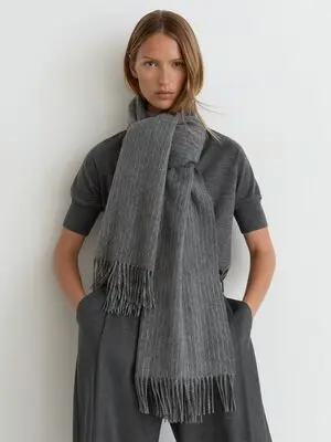 REISS Picton Wool And Cashmere Scarf - Charcoal