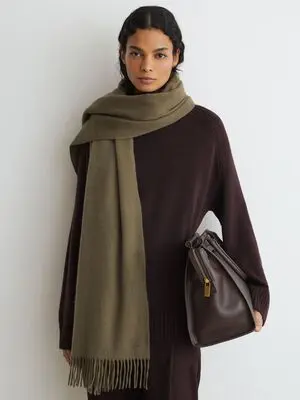 REISS Picton Wool And Cashmere Scarf - Khaki