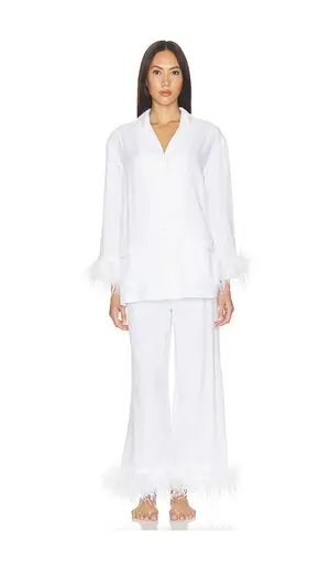 Sleeper Party Pajama Set With Detachable Feathers - White
