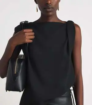 Vince Sleeveless Draped Shoulder Crepe Top
