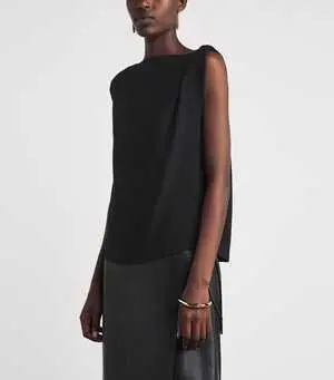Vince Sleeveless Draped Shoulder Crepe Top