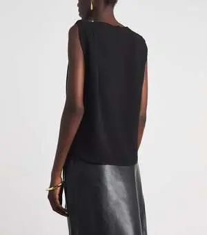 Vince Sleeveless Draped Shoulder Crepe Top