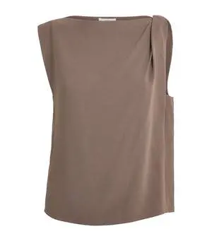 Vince Sleeveless Draped Crepe Top - Beige