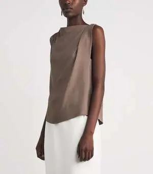 Vince Sleeveless Draped Crepe Top - Beige