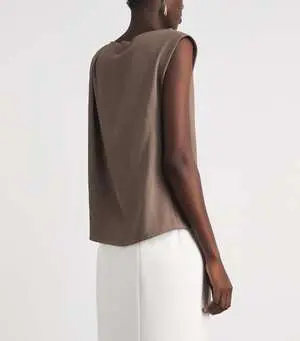 Vince Sleeveless Draped Crepe Top - Beige
