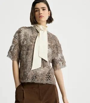 Brunello Cucinelli Mohair-blend Whispering Bloom T-shirt - Beige