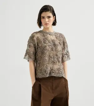 Brunello Cucinelli Mohair-blend Whispering Bloom T-shirt - Beige