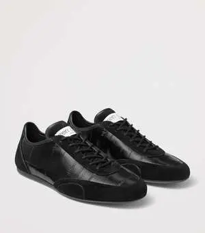 JIMMY CHOO Sunny F Paneled Suede And Leather Low Top Sneakers - Black