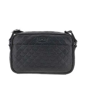 Emporio Armani Eagle Motif Embossed Leather Crossbody Bag - Black