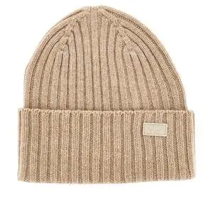 Max Mara Pure Virgin Wool Beanie Hat With Logo Patch - Beige