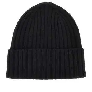 Max Mara Ribbed Virgin Wool Beanie Hat With Logo Patch