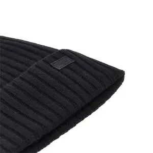Max Mara Ribbed Virgin Wool Beanie Hat With Logo Patch