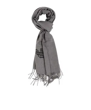 Emporio Armani Logo-printed Fringed Scarf - Gray