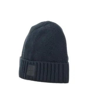 Stone Island Logo Patch Ribbed Beanie - Blue