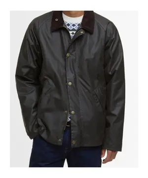 Barbour Zip Up Jacket With Studded Front And Rope Collar
