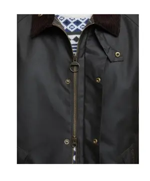 Barbour Zip Up Jacket With Studded Front And Rope Collar