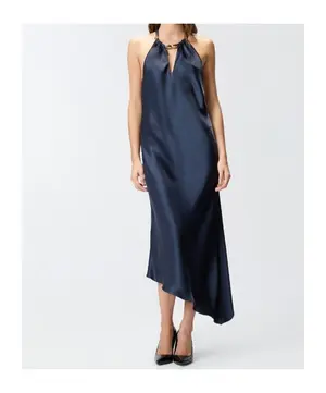 Pinko Open Back Long Dress With Asymmetrical Hem