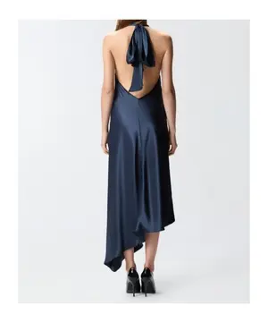 Pinko Open Back Long Dress With Asymmetrical Hem