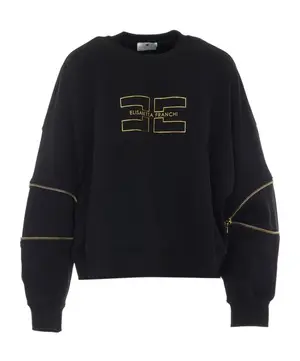 Elisabetta Franchi Logo Printed Zip-detailed Crewneck Sweatshirt - Black
