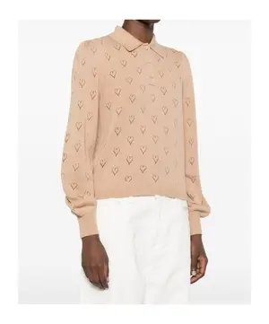 TWINSET Pointelle-knit Buttoned Polo Shirt With Heart Cut-outs