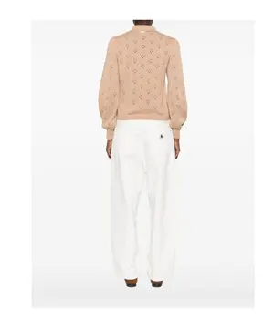 TWINSET Pointelle-knit Buttoned Polo Shirt With Heart Cut-outs