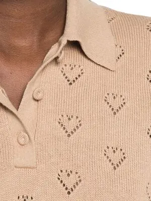 TWINSET Pointelle-knit Buttoned Polo Shirt With Heart Cut-outs