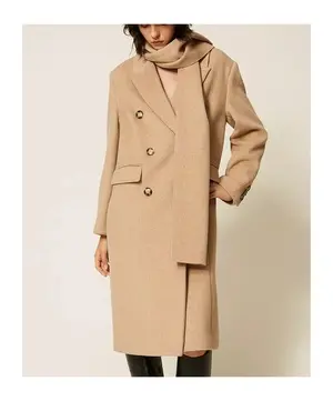 TWINSET Velvet-finish Wool Coat With Detachable Cape