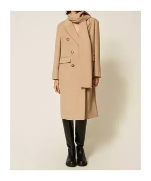 TWINSET Velvet-finish Wool Coat With Detachable Cape