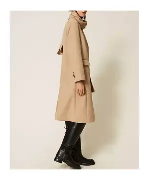 TWINSET Velvet-finish Wool Coat With Detachable Cape