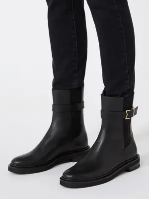 Max Mara Leather Chelsea Boots With Buckle Detail