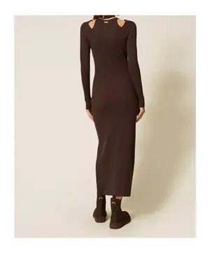 TWINSET Ribbed Knit Maxi Dress With Shawl-style Design And Front Tie