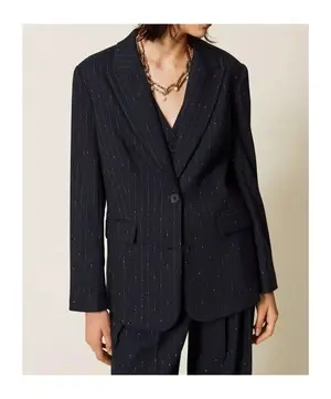 TWINSET Pinstriped Blazer With Metallic Accents