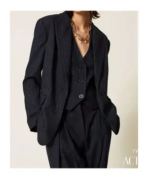 TWINSET Pinstriped Blazer With Metallic Accents