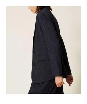 TWINSET Pinstriped Blazer With Metallic Accents