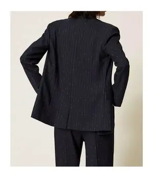 TWINSET Pinstriped Blazer With Metallic Accents