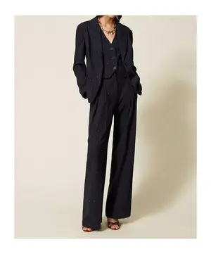 TWINSET Pinstriped Blazer With Metallic Accents