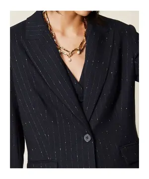 TWINSET Pinstriped Blazer With Metallic Accents