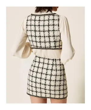 TWINSET Plaid Bouclé Mini Skirt