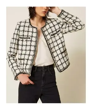 TWINSET Checked Bouclé Jacket With Metallic Trims