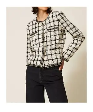 TWINSET Checked Bouclé Jacket With Metallic Trims
