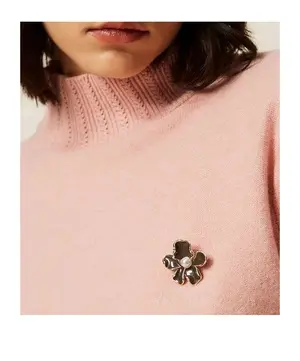 TWINSET High-neck Knit Sweater With Embellished Brooch