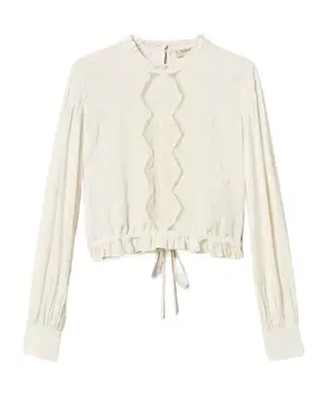 TWINSET Lace Panel Long Sleeve Top