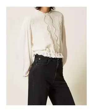 TWINSET Lace Panel Long Sleeve Top