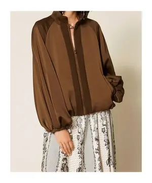 TWINSET Casual Zip-up Jacket With Pleated Cuffs And Elastic Hem