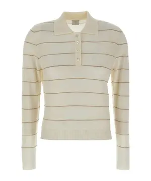 Eleventy Striped Knit Polo With Classic Collar And Ribbed Trim